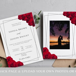 Red Wedding Invitation Template, Printable Red Rose & Black Border ...