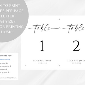 Wedding Table Numbers Printable Template, Editable Black & White Table ...