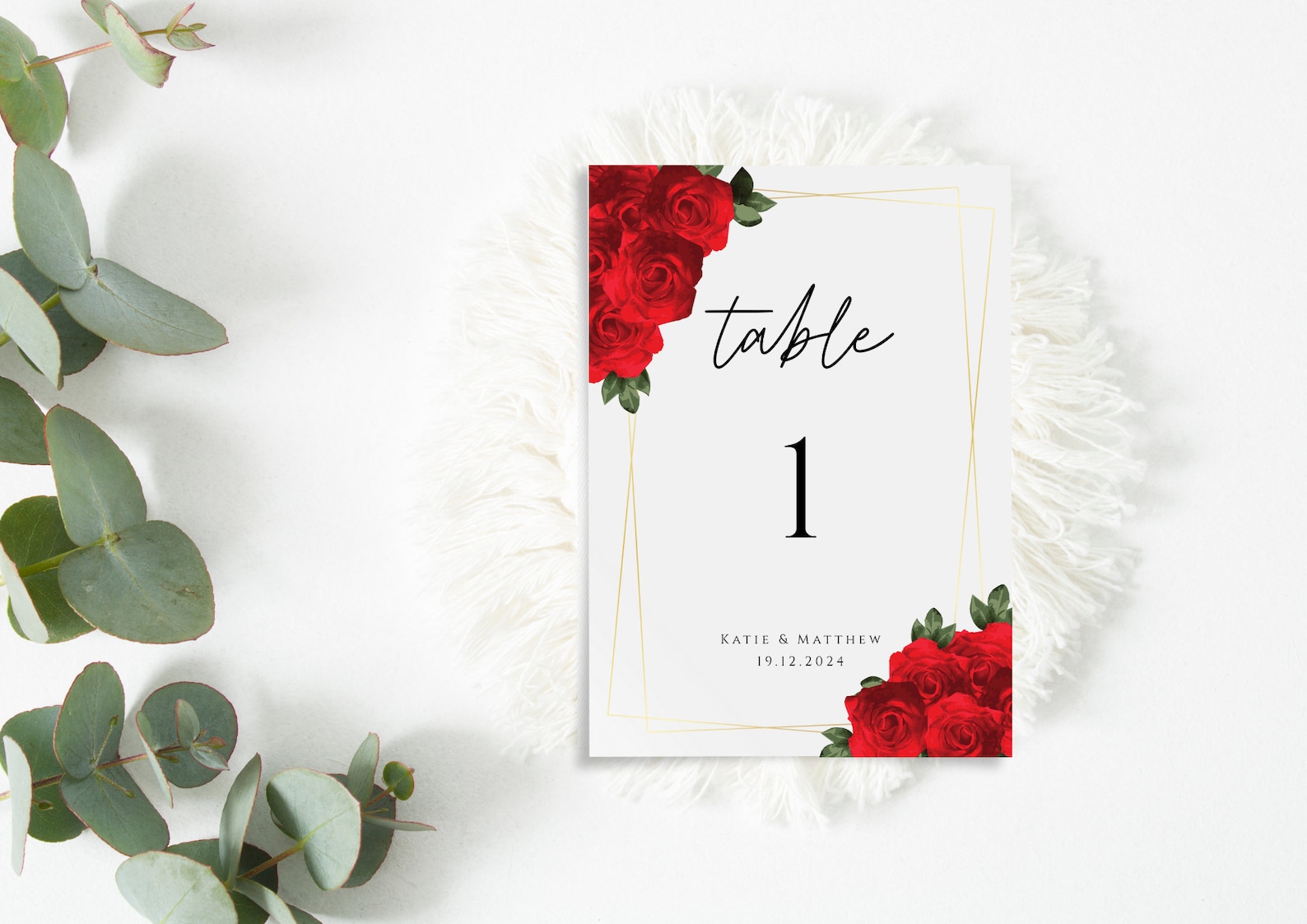 Red and Gold Wedding Table Number Template, Red Roses Table Number ...