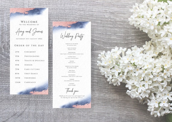 Pink and Blue Tall Wedding Program Template Printable - Etsy