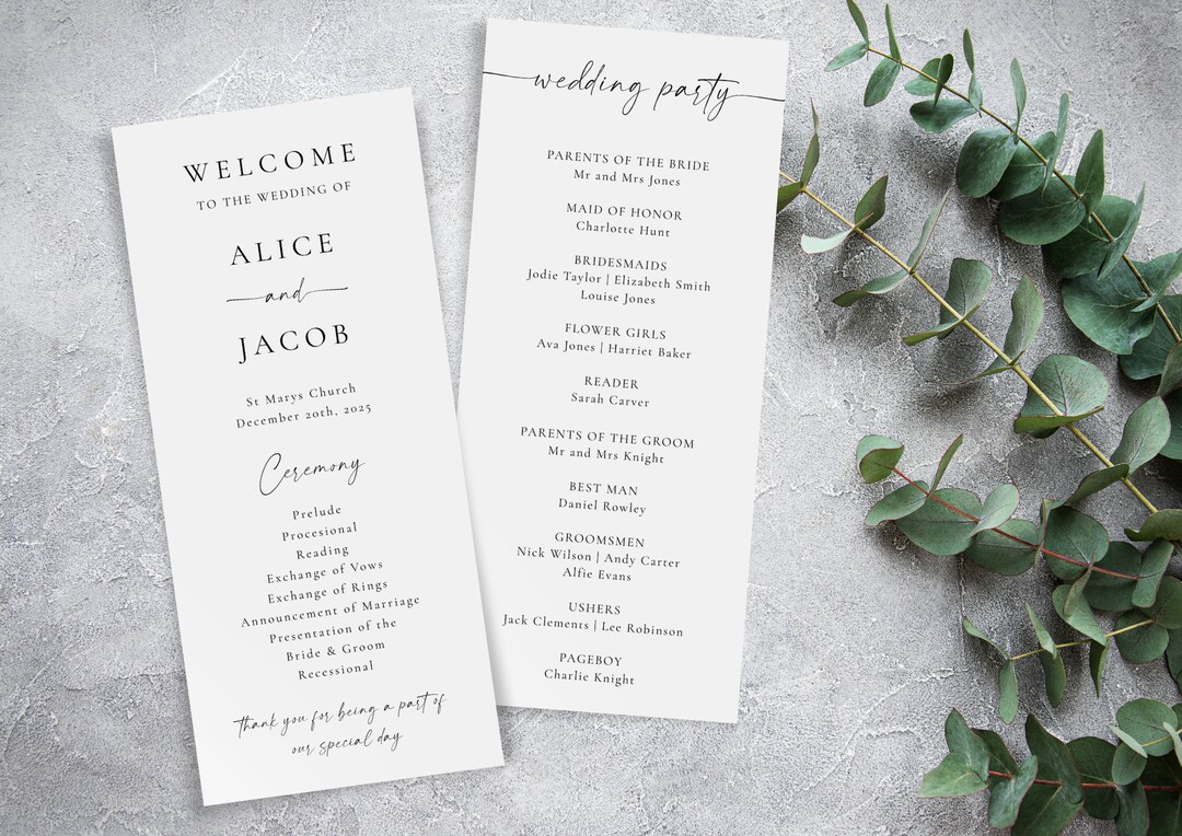 Wedding Program Printable Template, Editable Wedding Ceremony Program ...