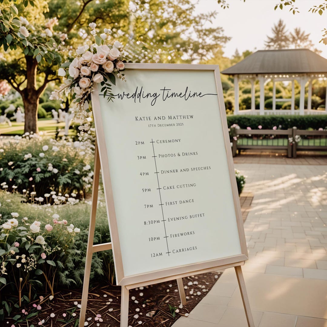 Wedding Timeline Sign Template, Simple Wedding Itinerary Printable ...
