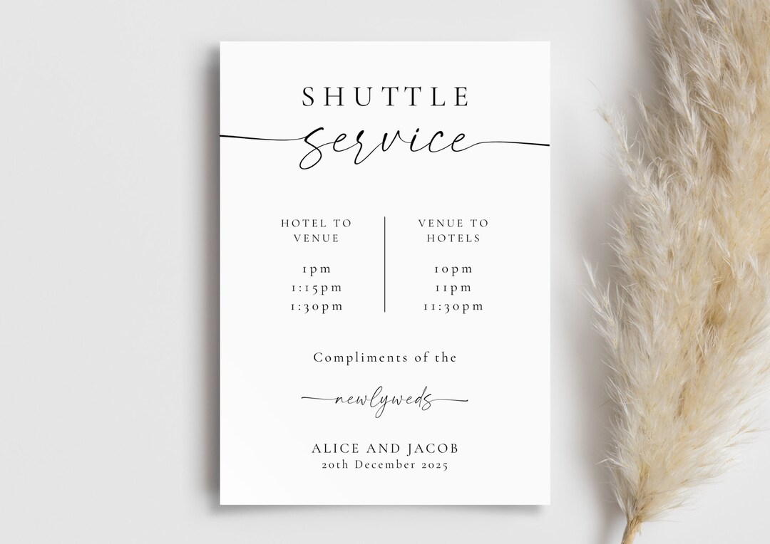 Wedding Shuttle Bus Printable Template, Modern Script Wedding ...