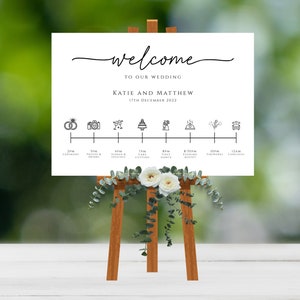 Large Wedding Welcome Timeline Sign Template With Icons, Simple Wedding ...