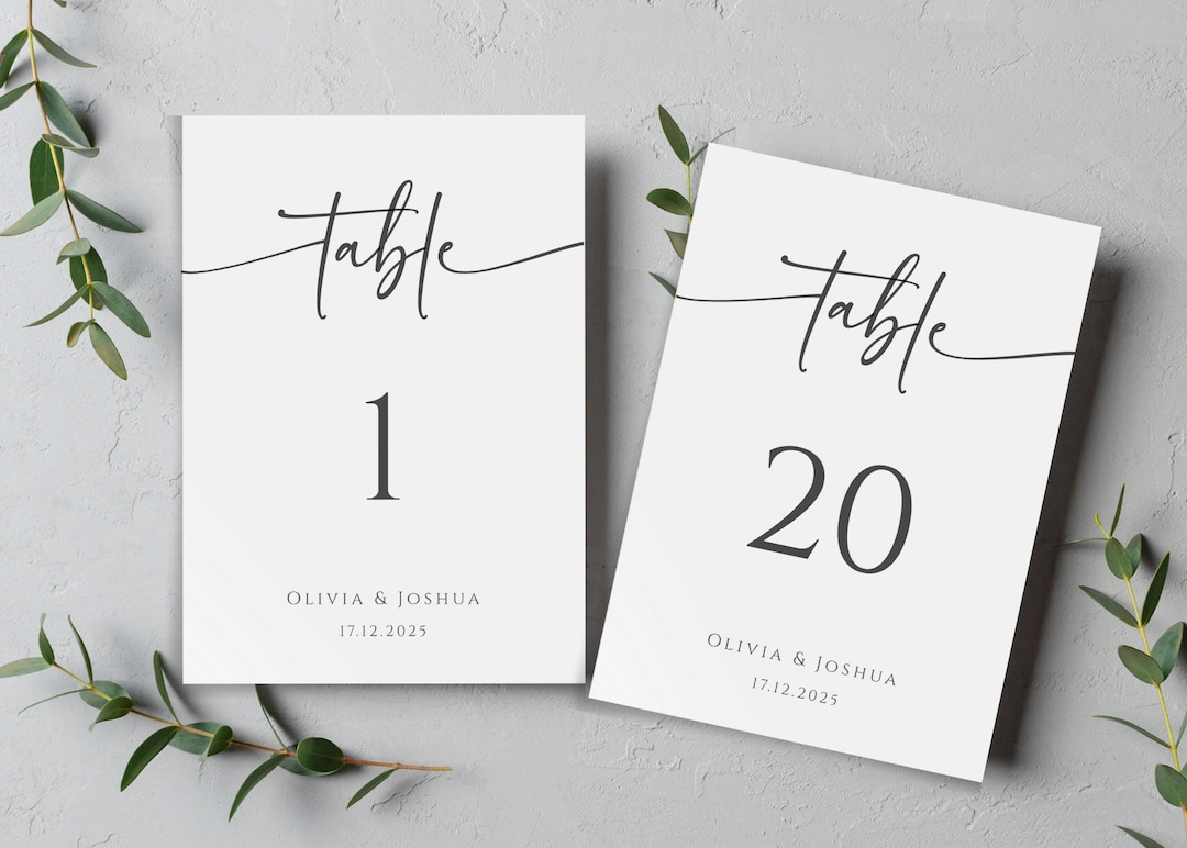 Wedding Table Number Printable Template, Modern Editable Table Number ...