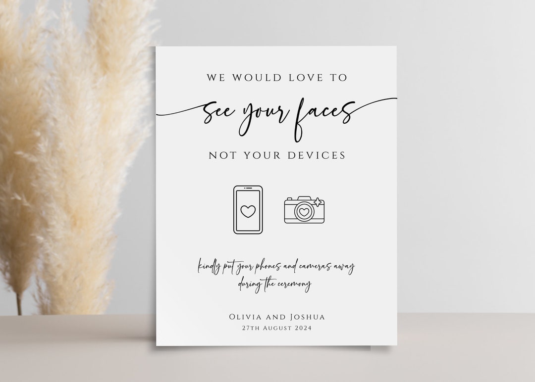 Wedding No Devices Sign Template, Modern Unplugged Ceremony Printable ...