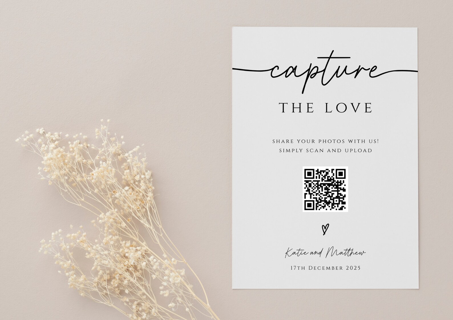Capture the Love QR Code Sign Template, Wedding Photo Sign Printable ...