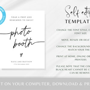 Photo Booth Sign Template, Wedding Photo Booth Sign Printable, Simple ...