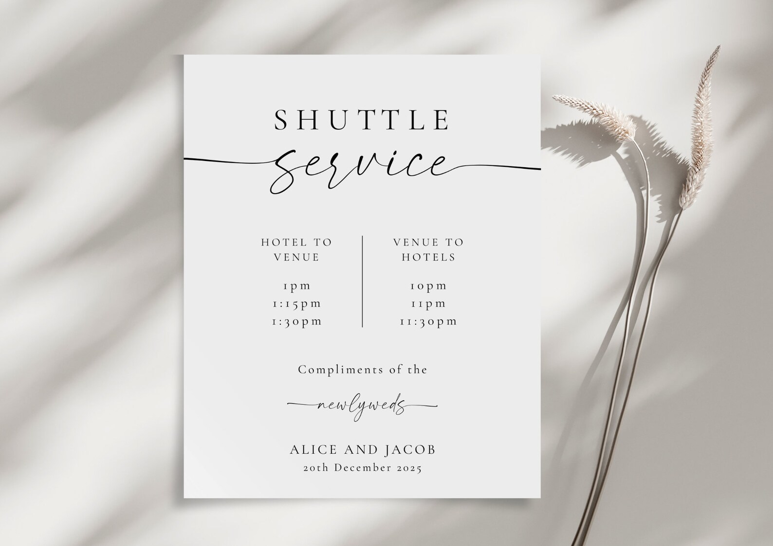Wedding Shuttle Bus Printable Template, Modern Script Wedding ...