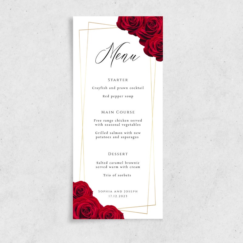 Dinner Menu Rose - Etsy