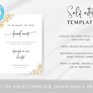 Gold Wedding in Memory Sign Template Gold Floral Memorial - Etsy UK