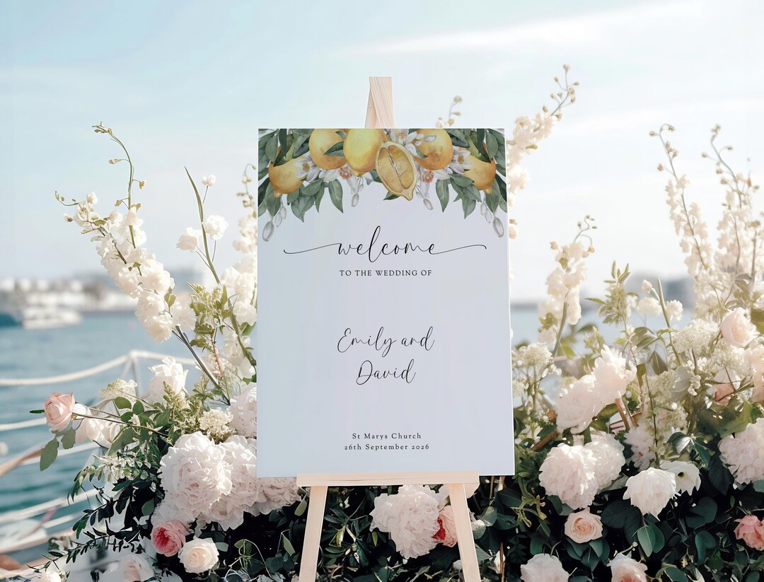 Lemon Wedding Welcome Sign Template, Lemons and Greenery Diy Printable ...