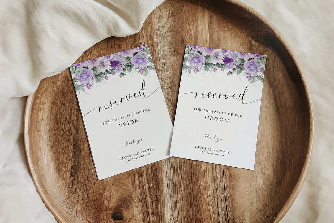 Purple Floral Reserved Sign Template, Printable Greenery Wedding ...