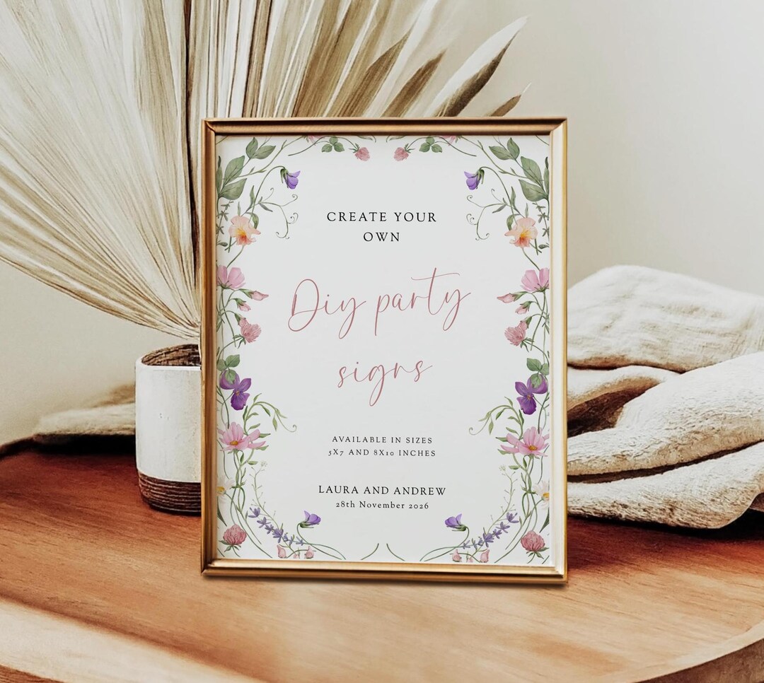 Wildflower Wedding Sign Template: DIY Printable Party Decor (templett ...