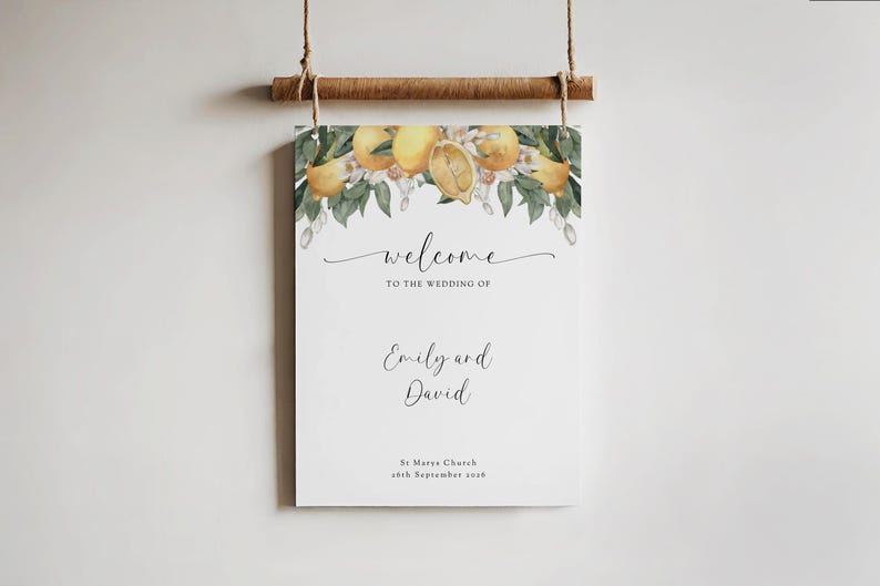 Lemon Wedding Welcome Sign Template, Lemons and Greenery Diy Printable ...