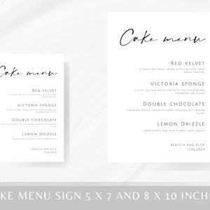 Modern Cake Menu Sign Template, Minimalist Wedding Cake Flavours Sign ...