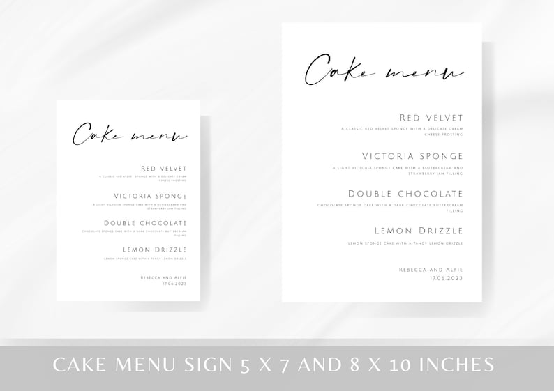 Modern Cake Menu Sign Template Minimalist Wedding Cake - Etsy