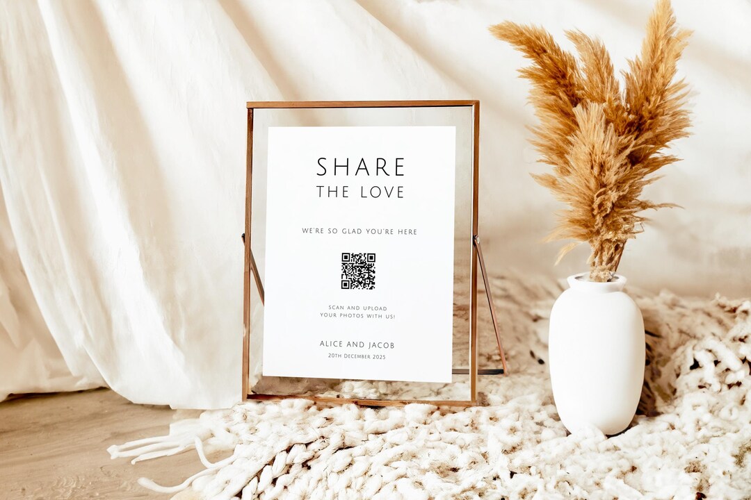 Minimalist Wedding Photo Sharing Sign: QR Code Template (digital ...