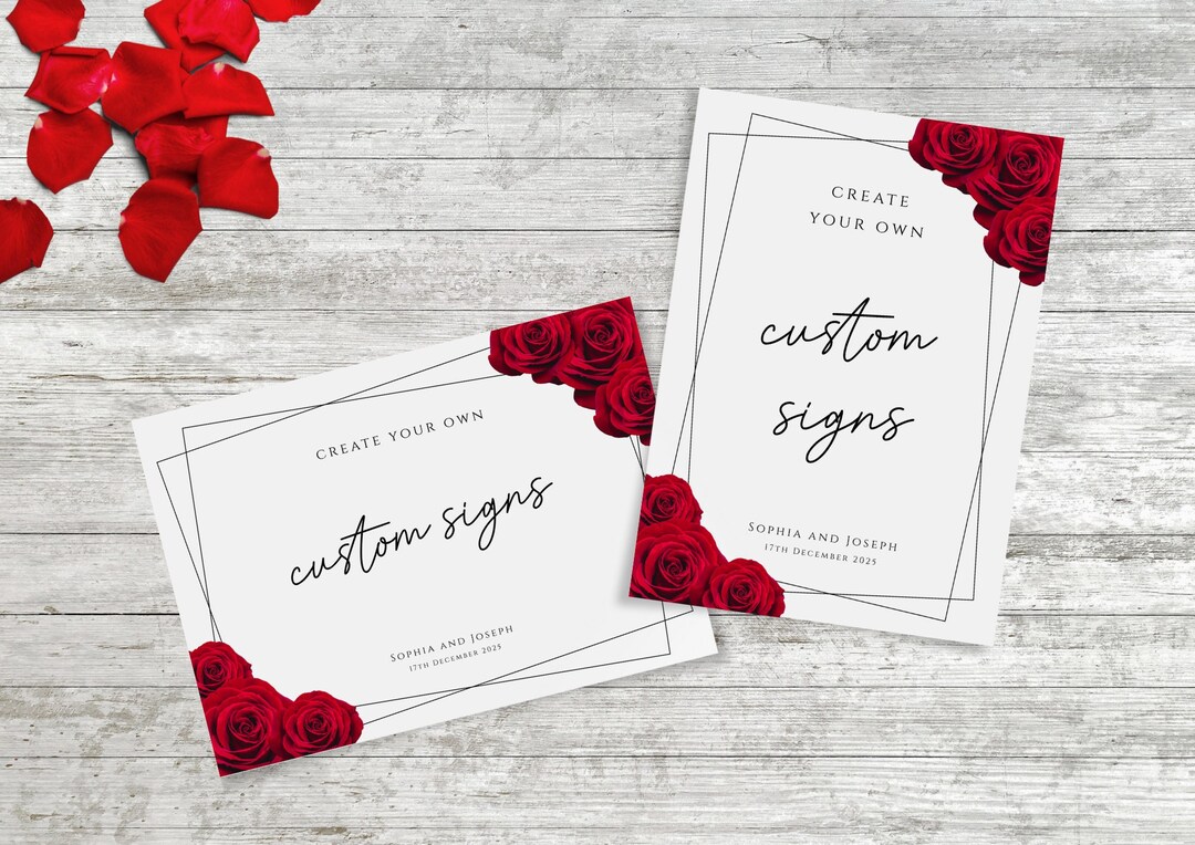 Red Rose Diy Wedding Sign Template, Red and Black Custom Printable ...