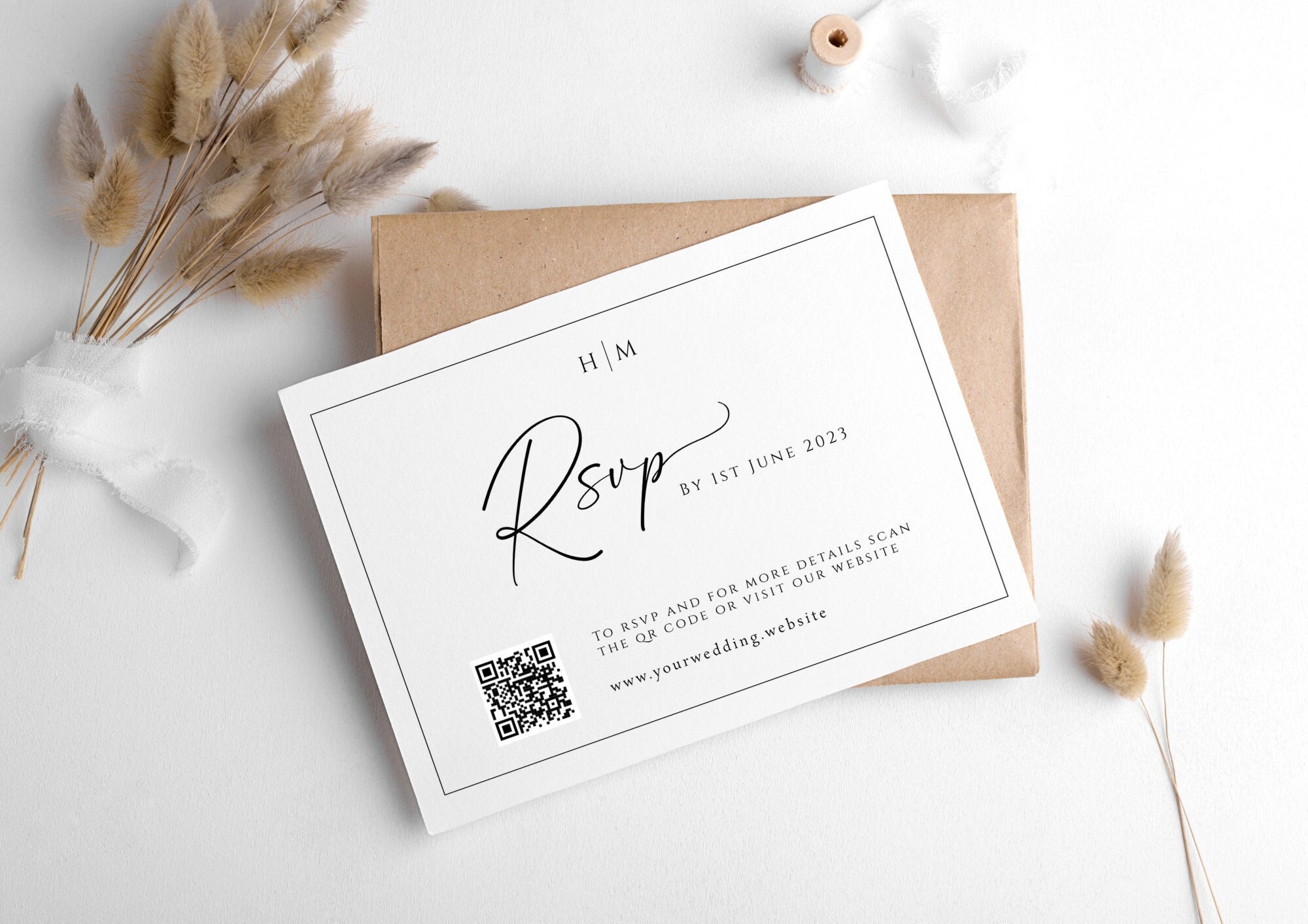 Wedding Rsvp Card Template Monogram Rsvp With QR Code Diy - Etsy UK