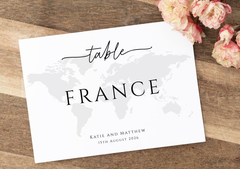 Editable Country Wedding Table Name Template, World Map Table Number ...