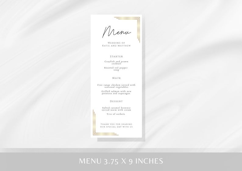 Gold Wedding Menu Template Gold Frame Wedding Printable - Etsy