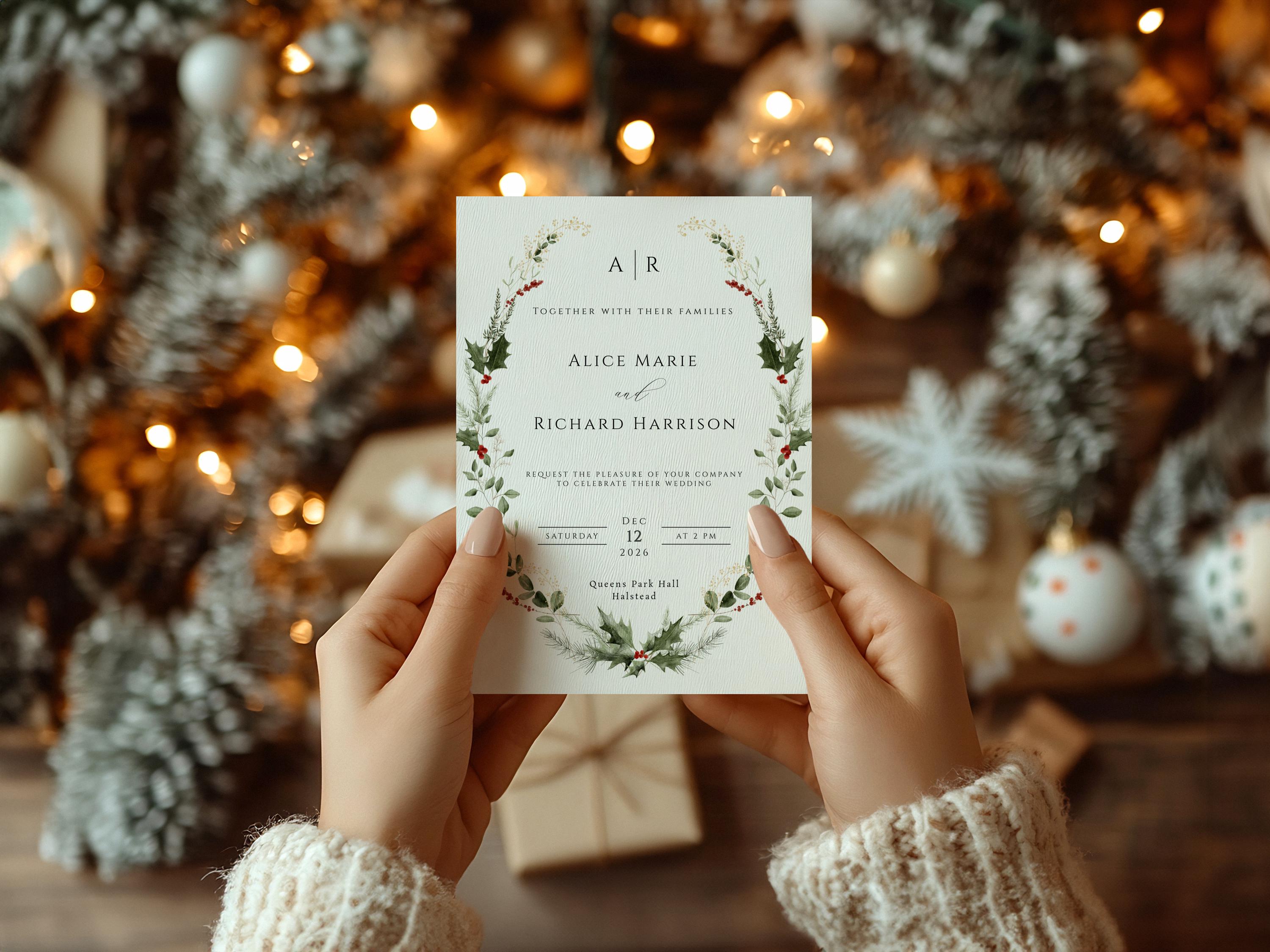 Winter Wedding Invitation Template, Printable Monogram Christmas ...
