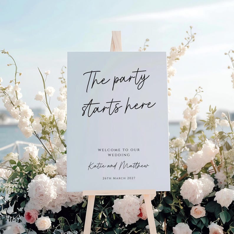 Modern Script Wedding Welcome Sign Template: Editable Black and White ...