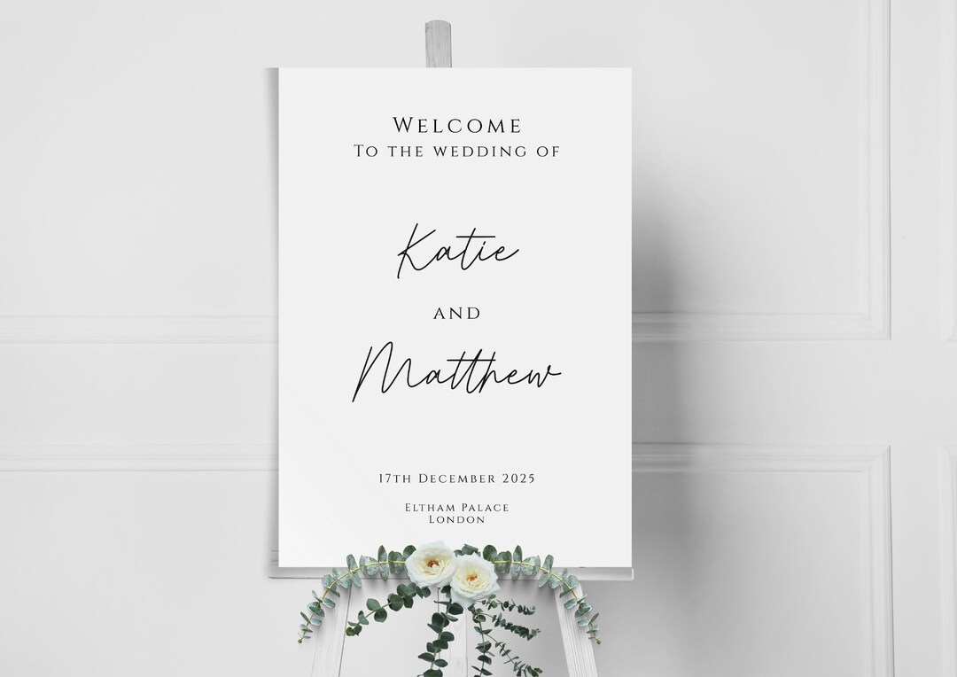 Simple Wedding Welcome Sign Template, Minimalist Black and White ...
