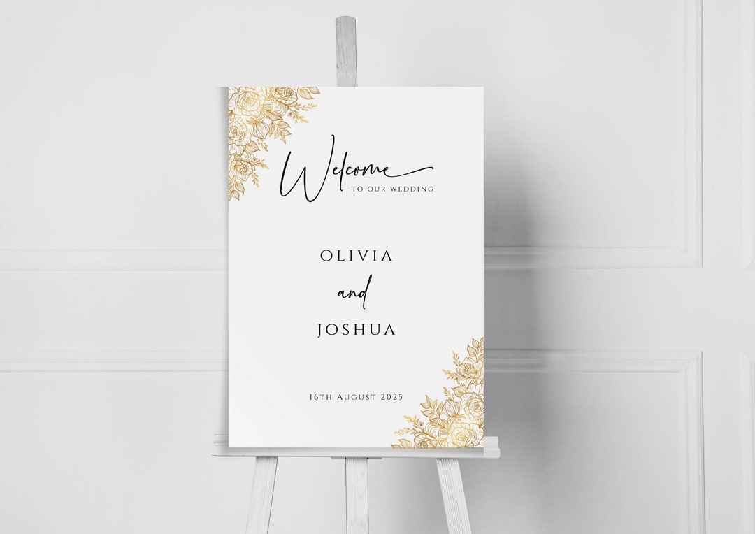 Gold Wedding Welcome Sign Template, Gold Floral Printable Welcome Diy ...