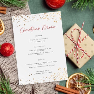 Red and Gold Christmas Dinner Menu Template, Editable Festive Holiday ...