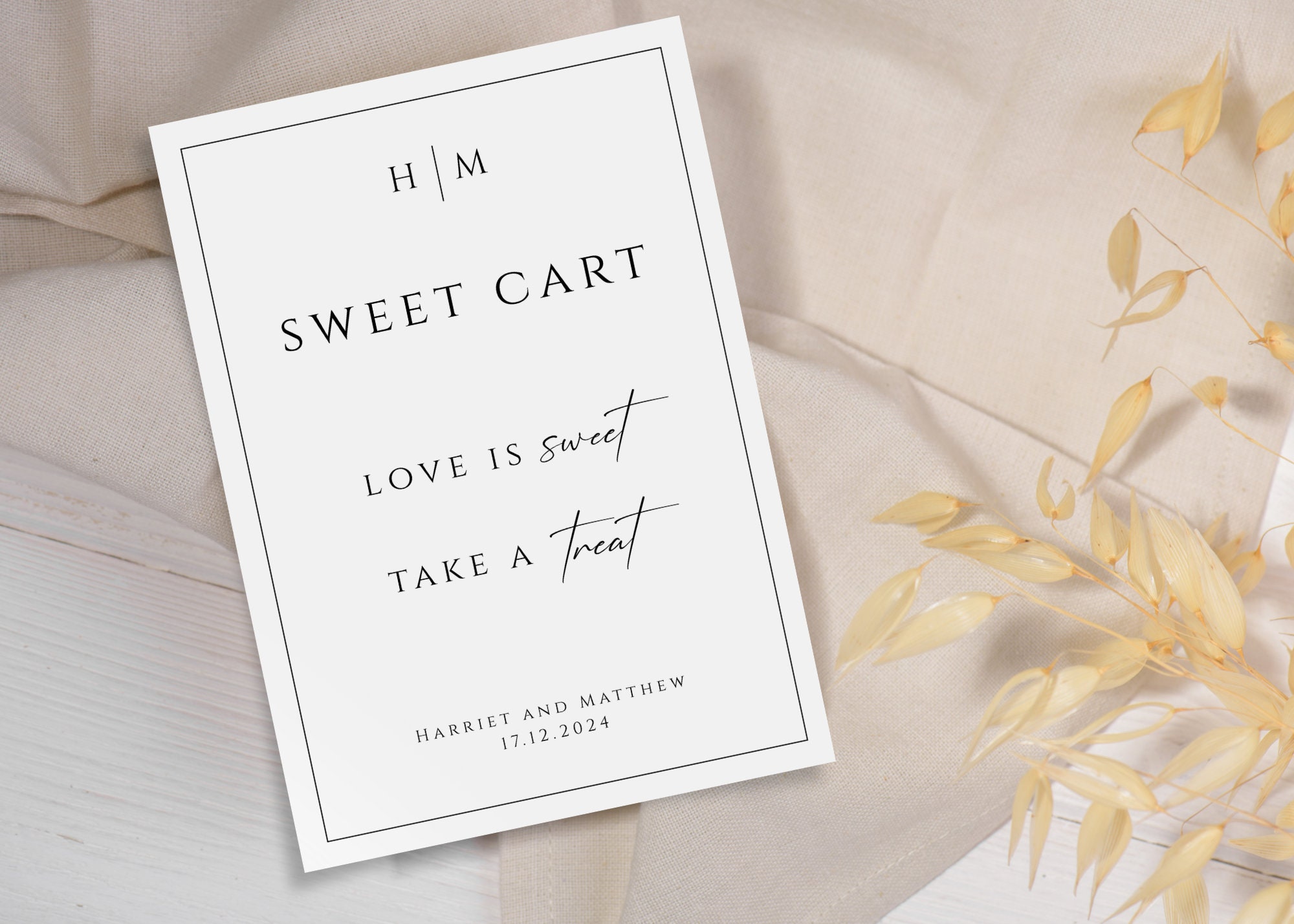 Wedding Sweet Cart Sign Template, Monogram Printable Love is Sweet Take ...