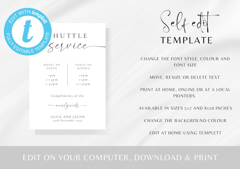 Wedding Shuttle Bus Printable Template, Modern Script Wedding ...