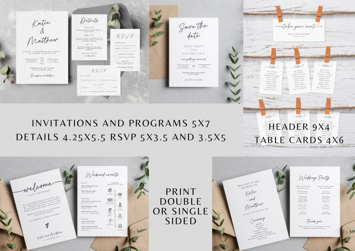 Simple Wedding Template Bundle Diy Wedding Stationary Kit - Etsy UK