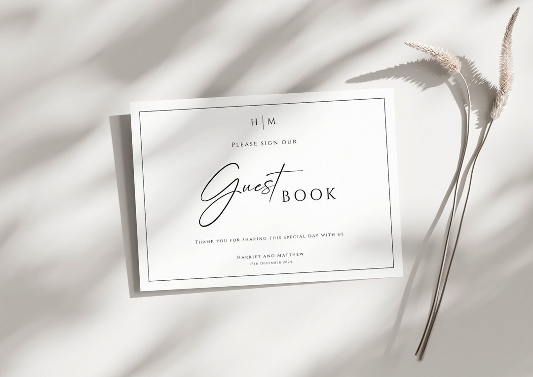 Monogram Wedding Guest Book Sign Template, Elegant Guestbook Printable ...