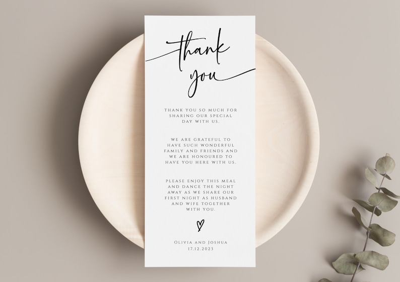 Modern Thank You Place Card Template, Place Setting Thank You ...