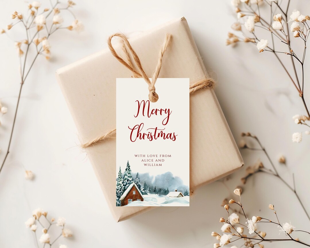 Editable Christmas Gift Tag Template, Winter Snowy Trees Printable ...