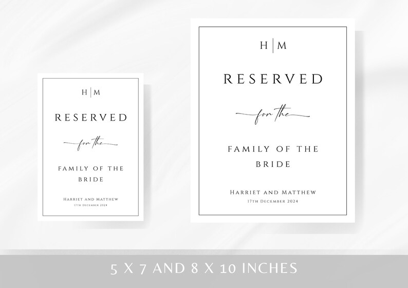 Wedding Reserved Sign Template, Monogram Reserved for Brides or Grooms ...