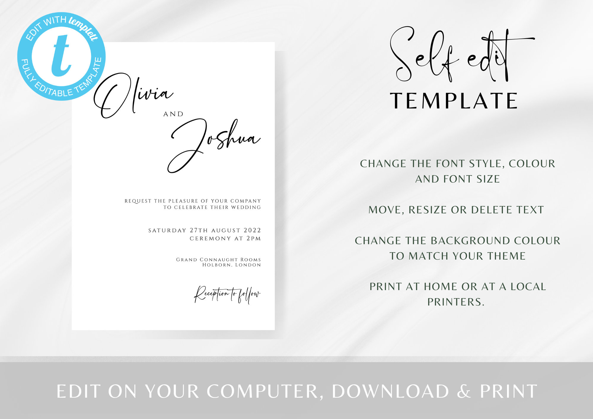 Simple Wedding Invitation Template Set, Minimalist Printable Invite ...