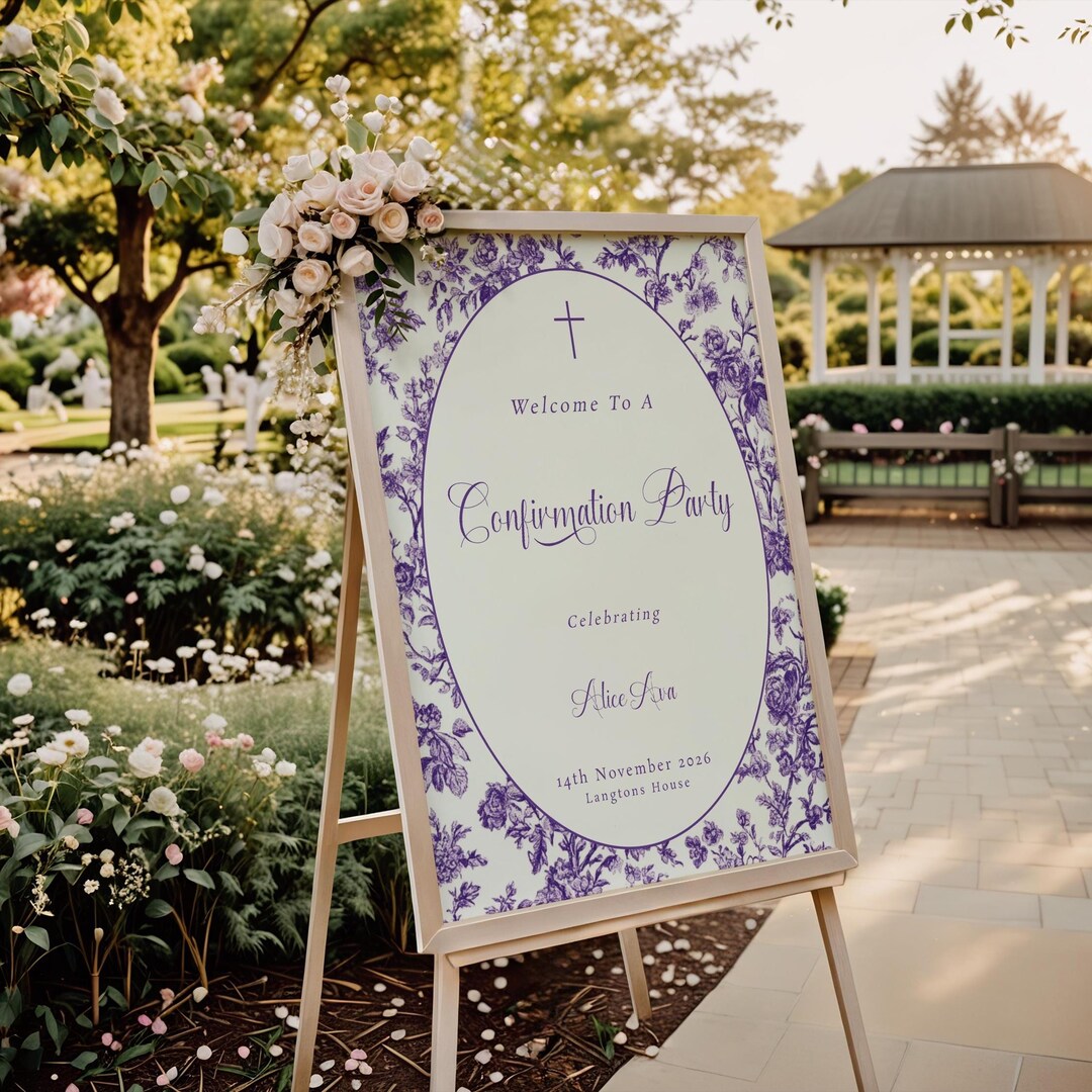 Purple Toile Confirmation Welcome Sign Template, Printable Floral ...