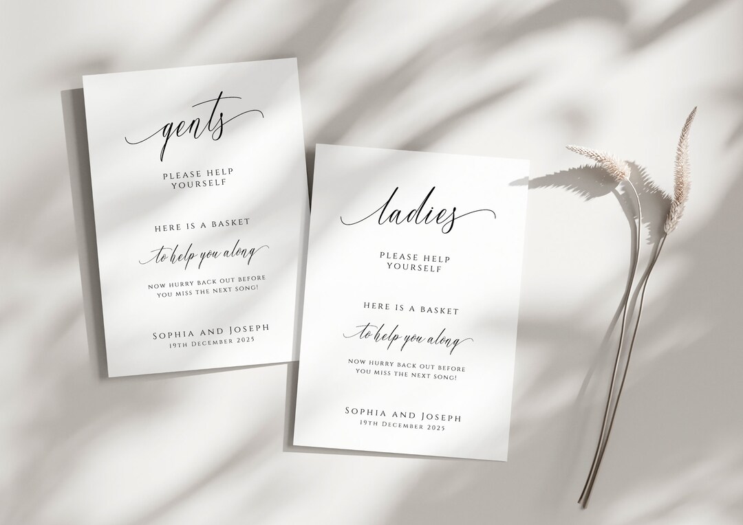 Wedding Bathroom Sign Template, Modern Ladies Gents Basket Printable Sign, Minimalist Script ...