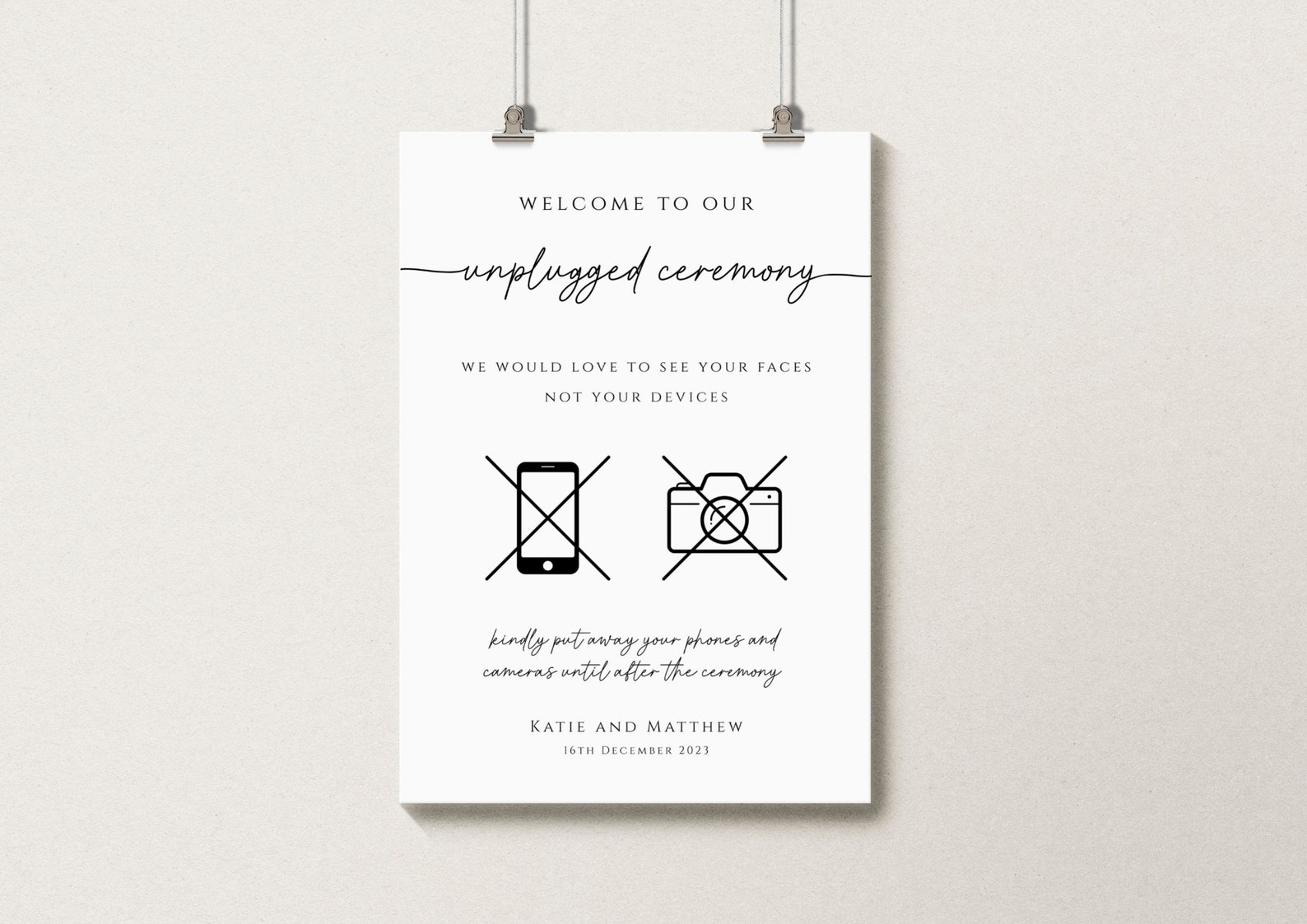 Unplugged Ceremony Welcome Sign Template, Wedding Printable No Devices ...