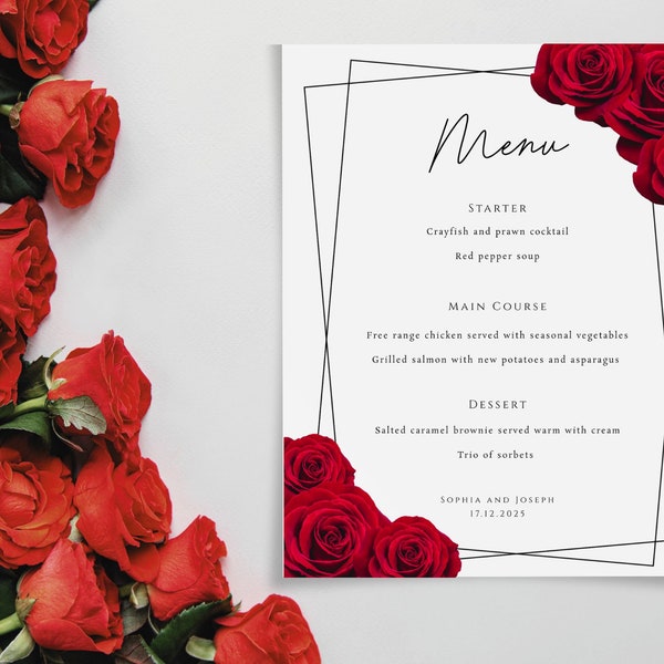 Black Red Roses Menu - Etsy