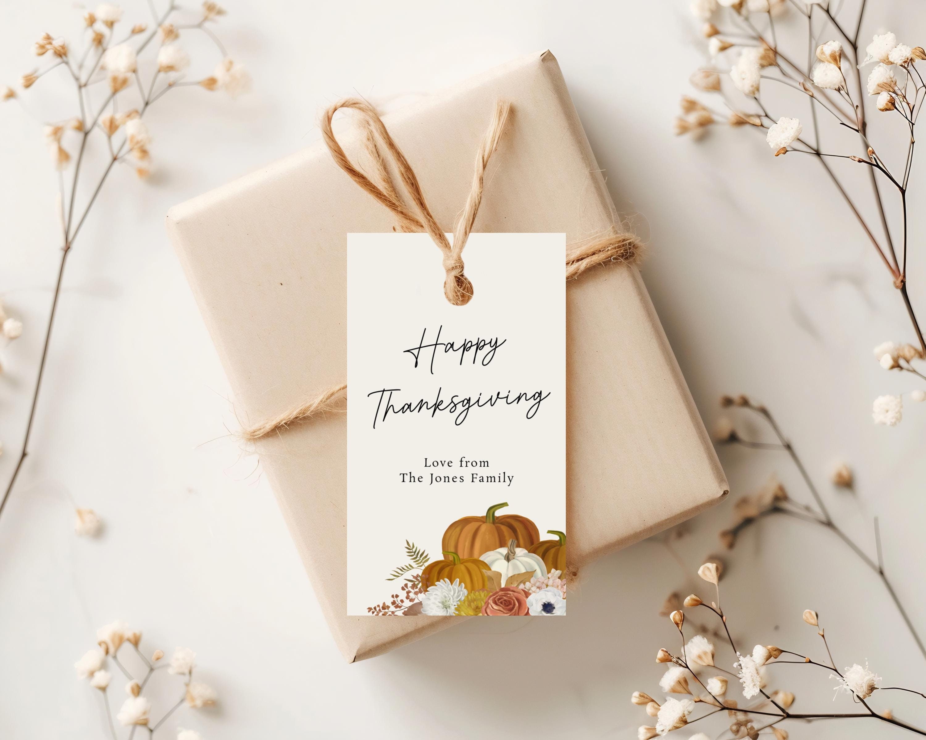 Pumpkin Thanksgiving Gift Tag Template, Printable & Editable Party Tags ...