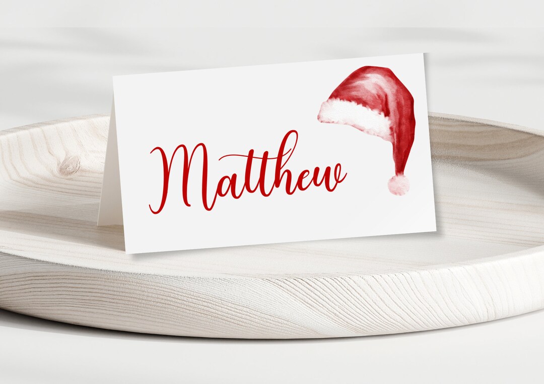 Christmas Place Card Template, Santa Hat Christmas Dinner Name Card ...