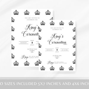Coronation Party Invitation Template, Black and White Editable Invite ...
