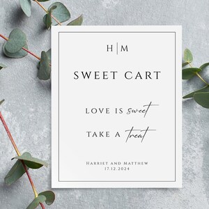 Wedding Sweet Cart Sign Template, Monogram Printable Love is Sweet Take ...
