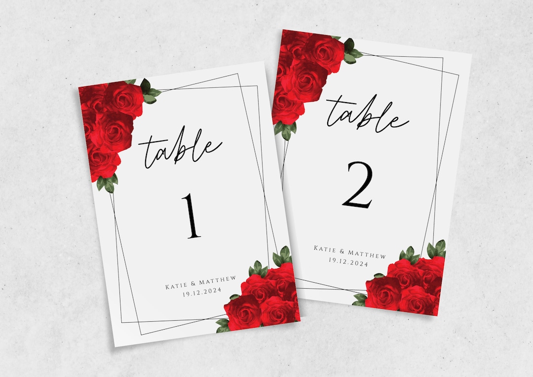 Wedding Table Number Template, Red and Black Table Number Signs ...