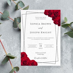 Red Wedding Invitation Template, Printable Red Rose & Black Border ...