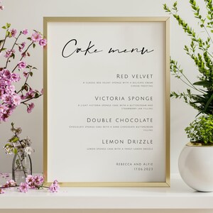 Modern Cake Menu Sign Template, Minimalist Wedding Cake Flavours Sign ...